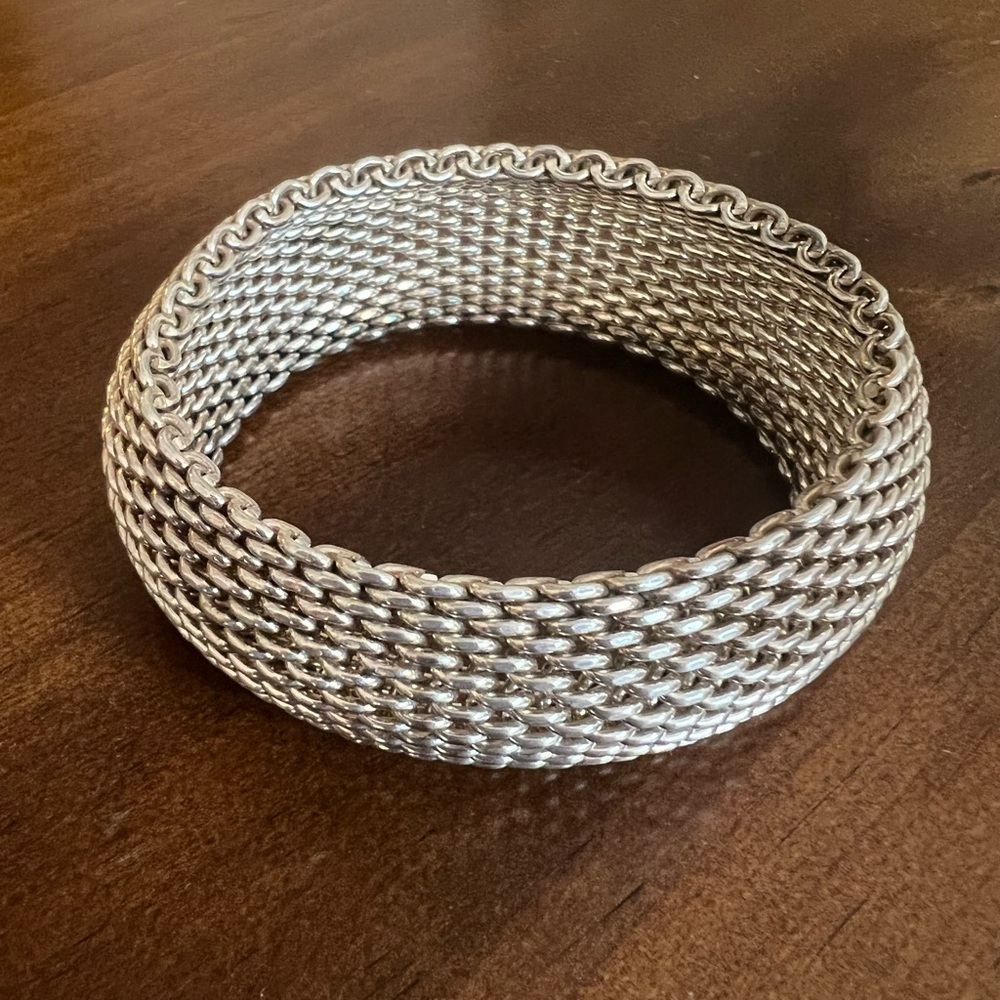 Wide Mesh Bangle Bracelet In Sterling Silver - Gem